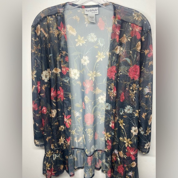 NorthStyle | Sweaters | Northstyle Floral Sheer Cardigan Red And Gold ...